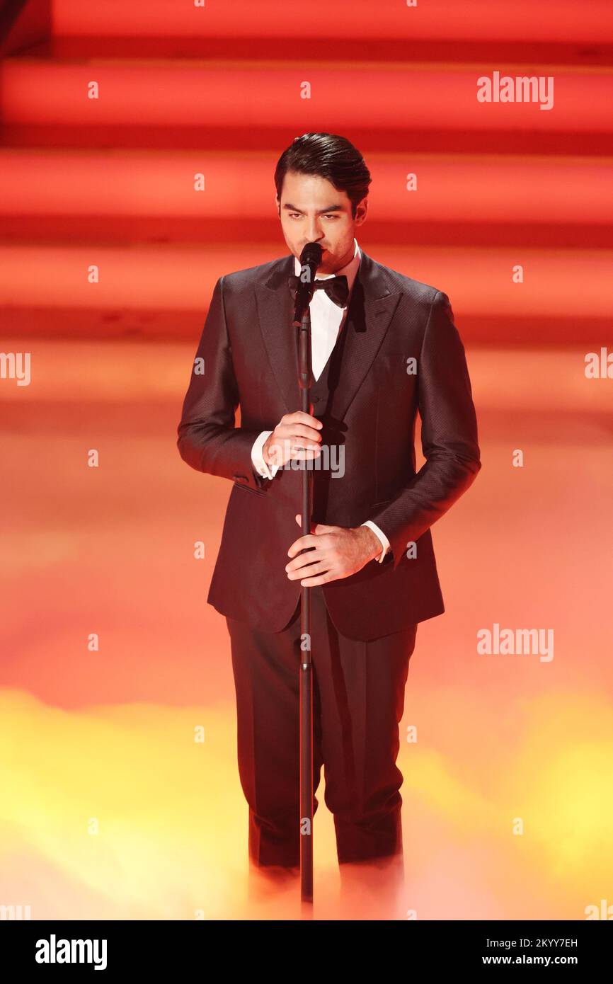 Suhl, Germany. 24th Nov, 2022. Matteo Bocelli performs at the recording ...
