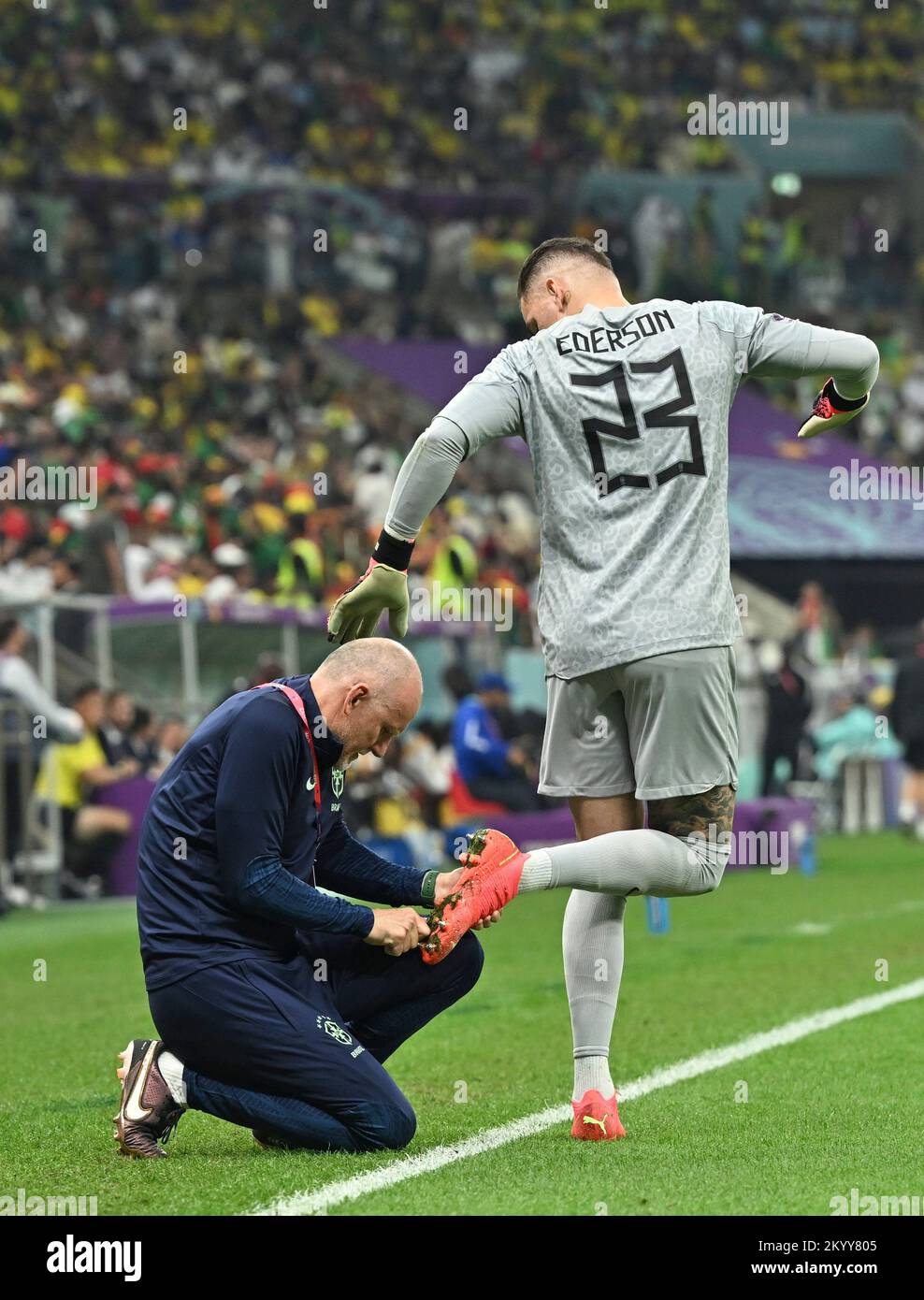 Lusail, Qatar. 2nd Dec, 2022. Ederson (R), goalkeeper of Brazil, has ...