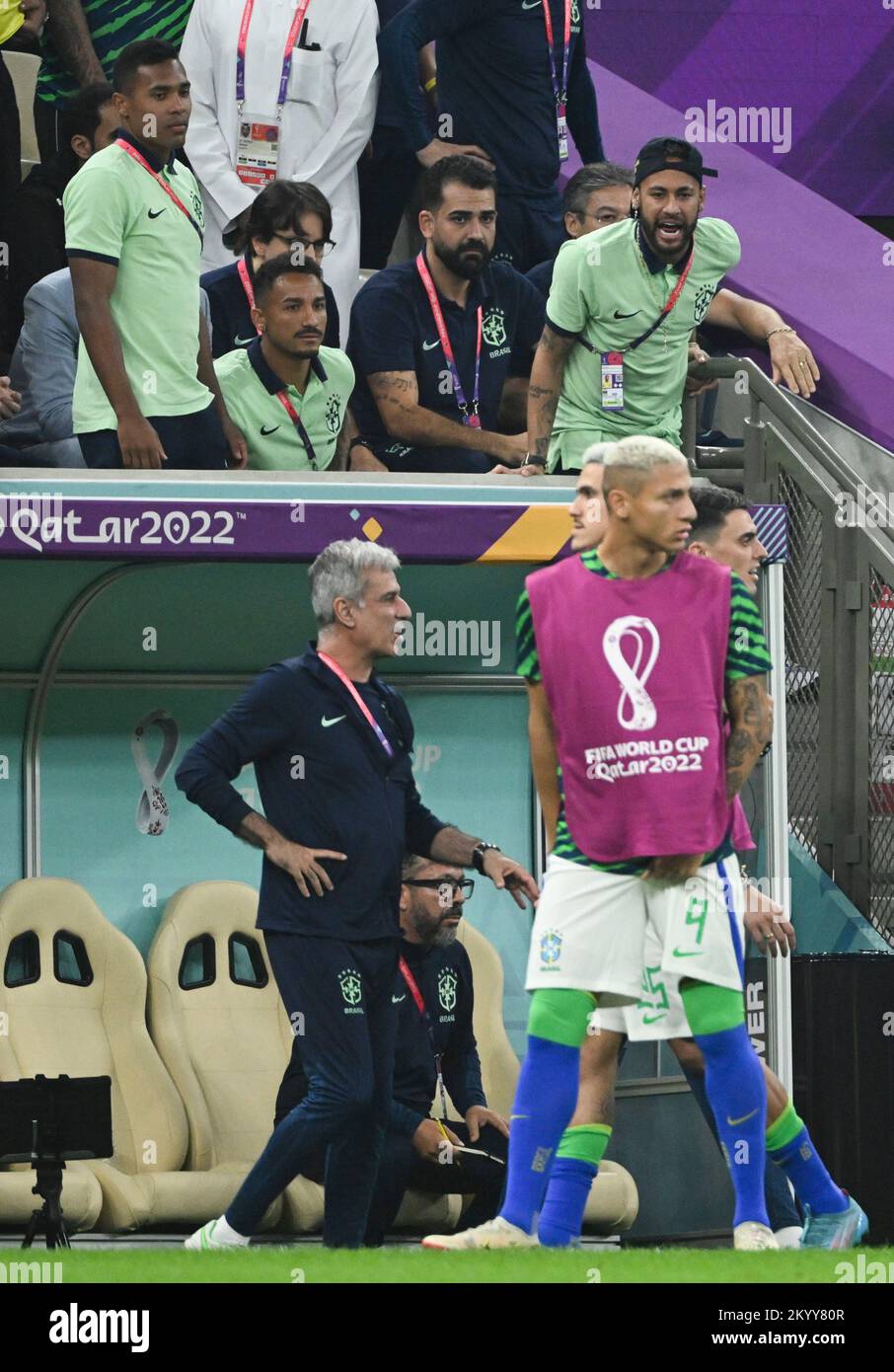 Lusail, Qatar. 2nd Dec, 2022. Brazil's Neymar (top R) reacts during the ...