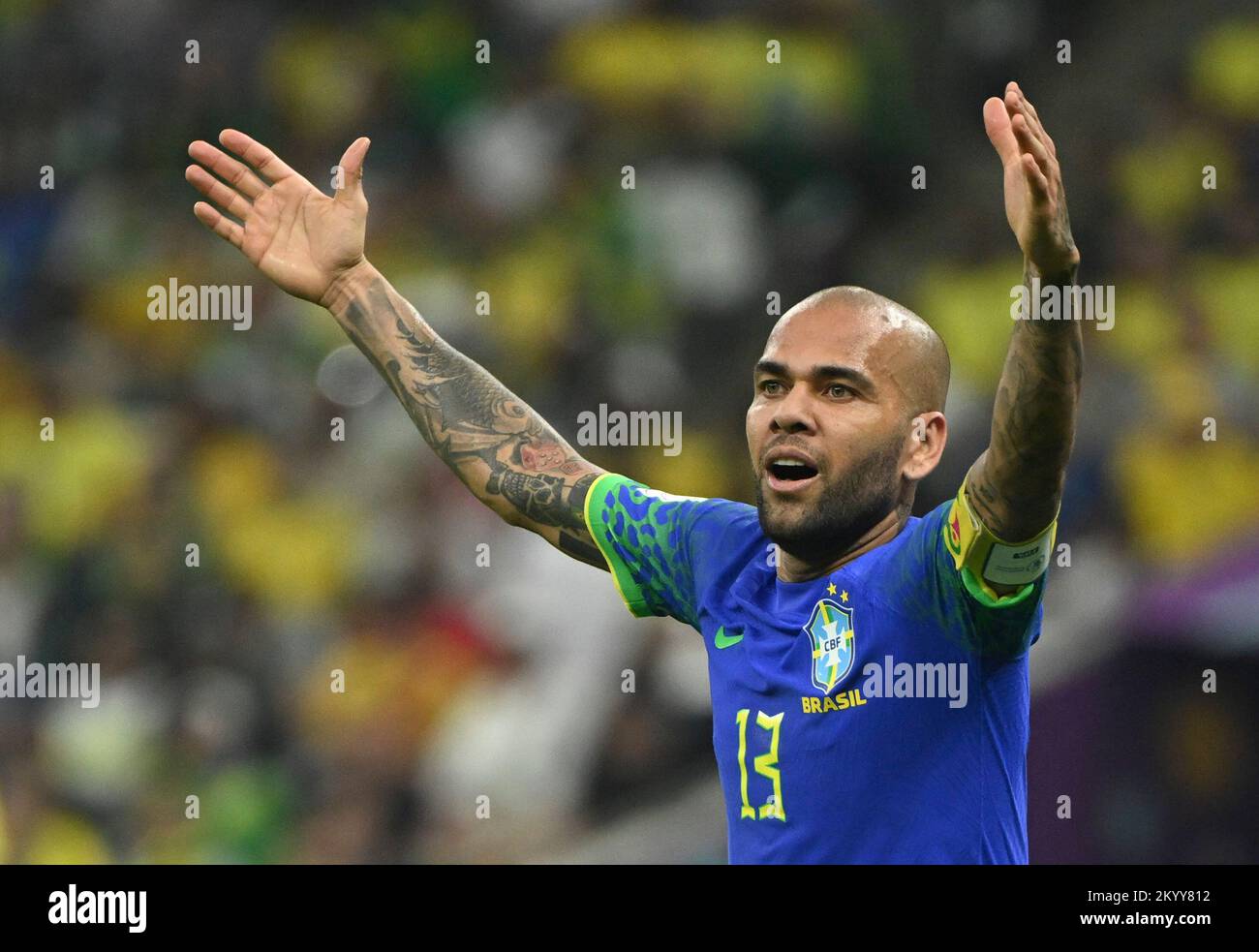 Lusail, Qatar. 2nd Dec, 2022. Dani Alves of Brazil reacts during the ...
