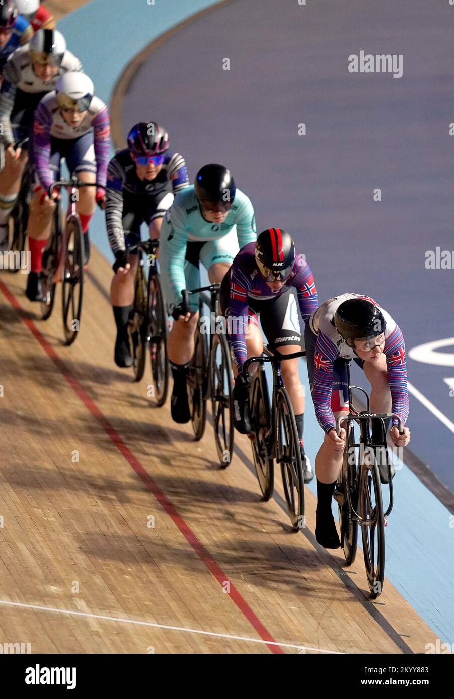 Katie Archibald (right) during the womens scratch race during day one of the UCI Track Champions ...