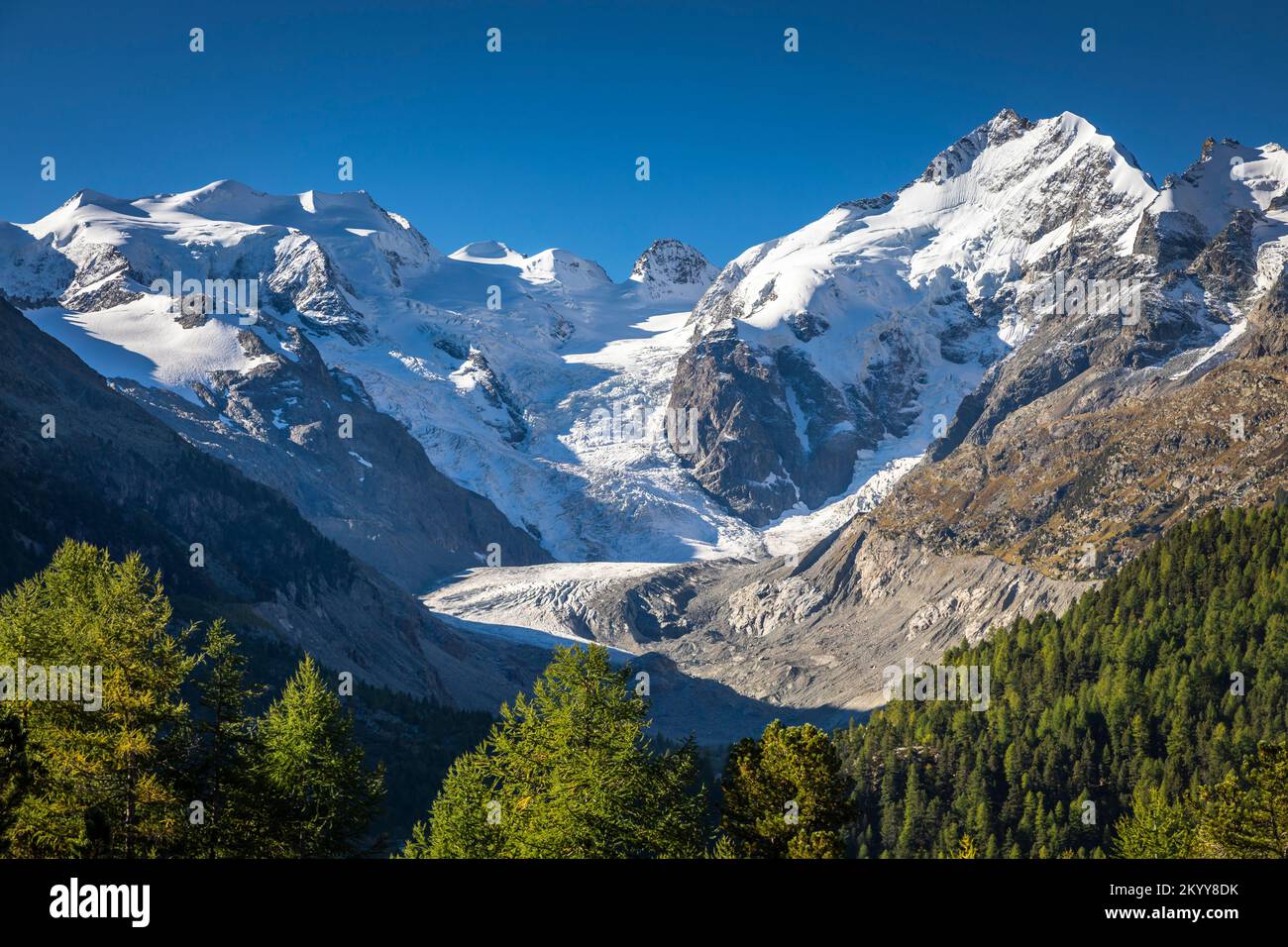 Bernina and Palu mountain range with glaciers in the Alps, Engadine ...