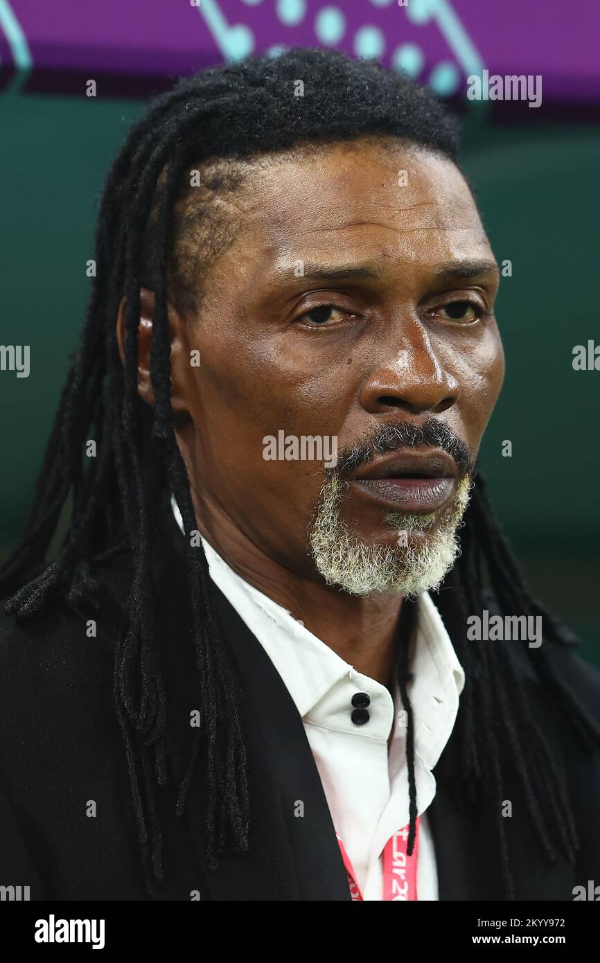 Doha, Qatar. 02nd Dec, 2022. Cameroon coach Rigobert Song looks on ...