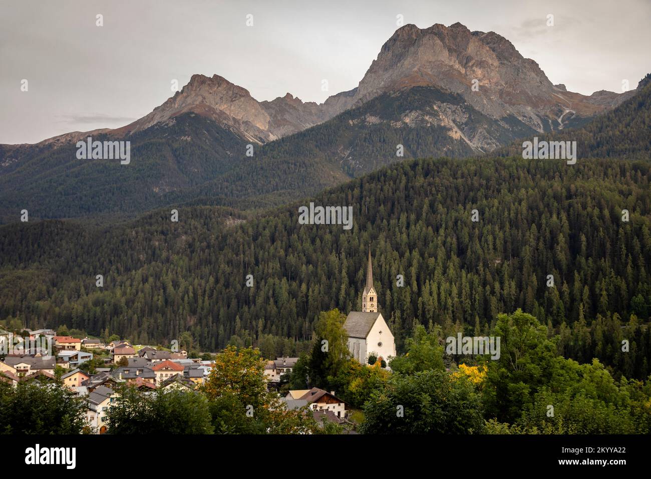 Idyllic landscape of Scuol village, Engadine, Swiss Alps, Switzerland ...