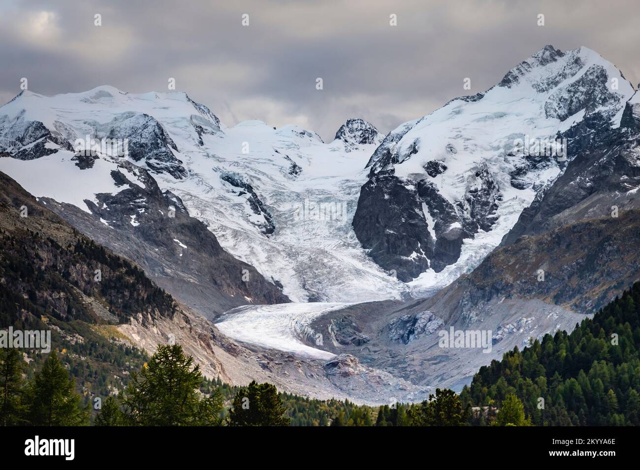 Bernina and Palu mountain range with glaciers in the Alps, Engadine ...