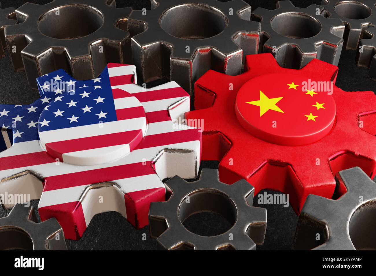 Interlocking gears of national flags of the USA and China. The concept ...