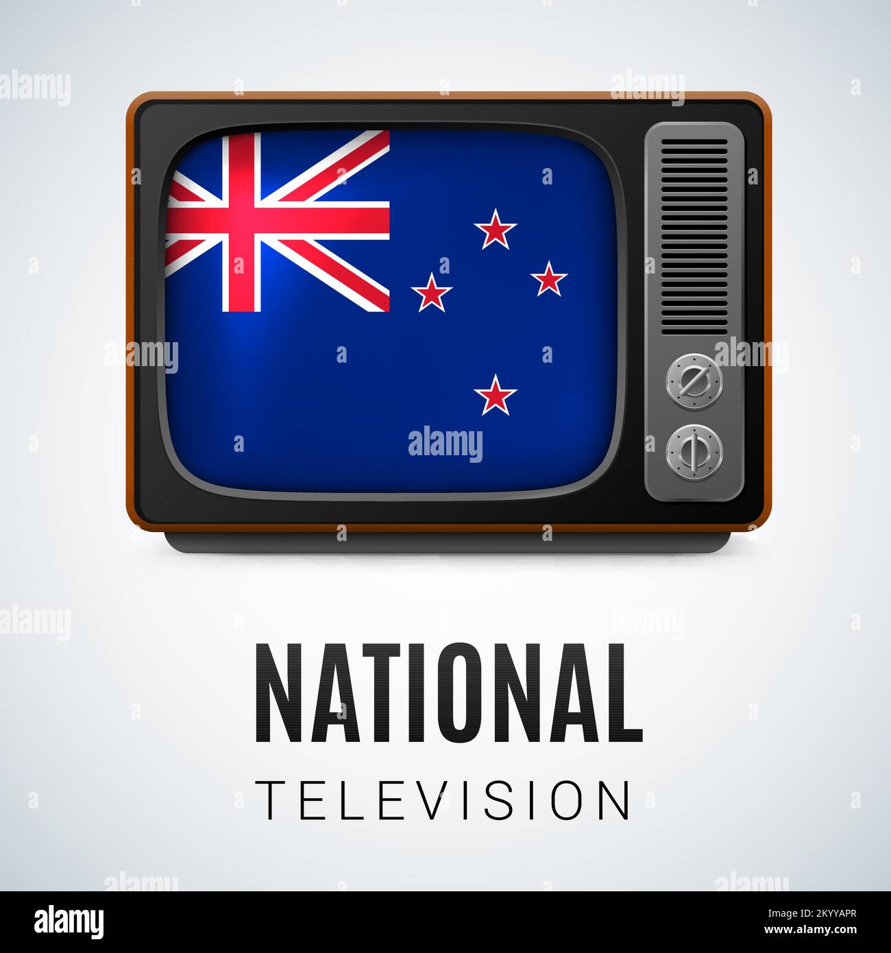 Vintage TV and Flag of New Zealand as Symbol National Television. Tele ...