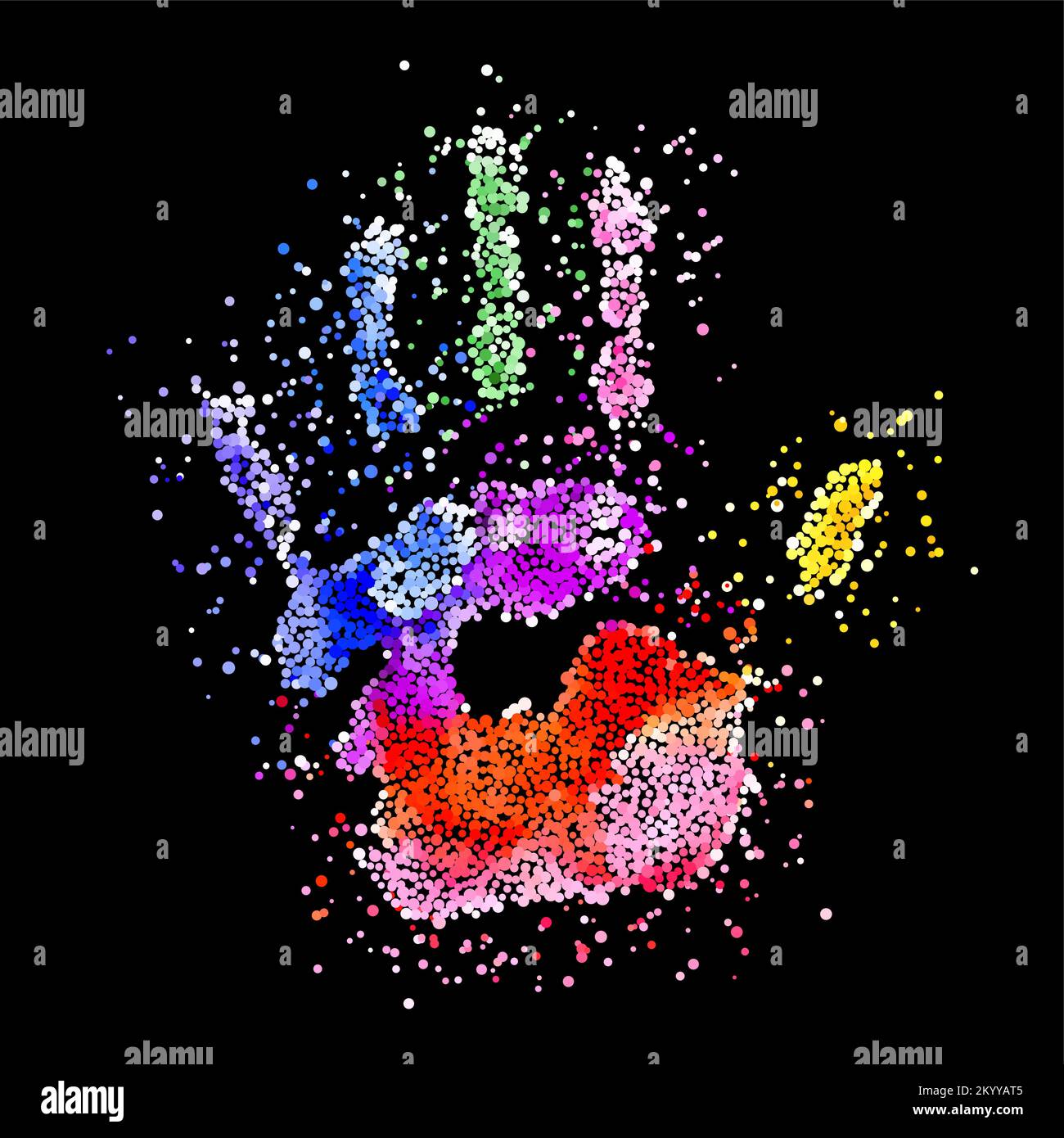 Colorful Handprint of Dots. Rainbow Colors Dots Shape of a Hand and ...