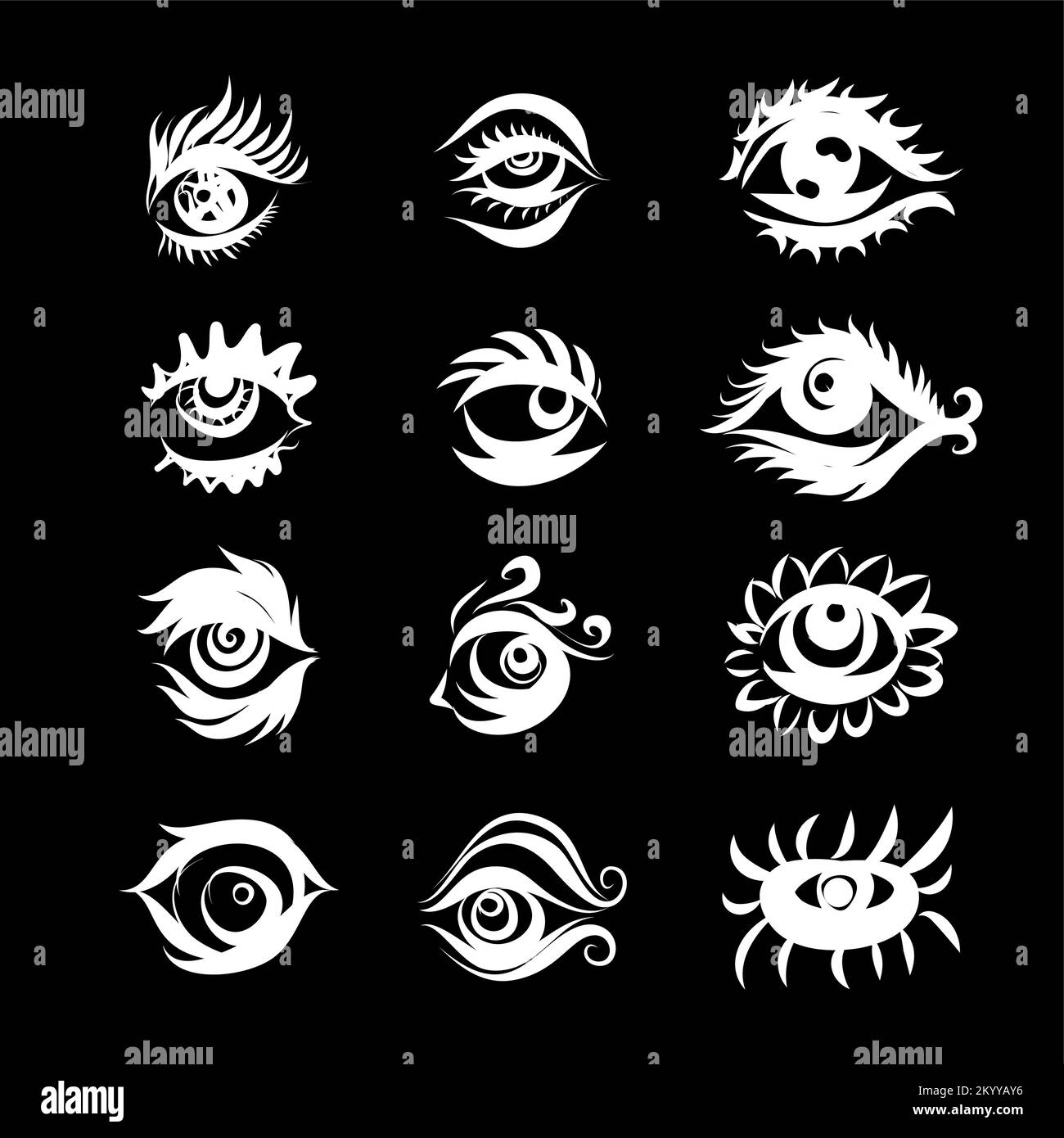 Collection of Hand Drawn Different Eyes Icons. Monochrome Drawing ...