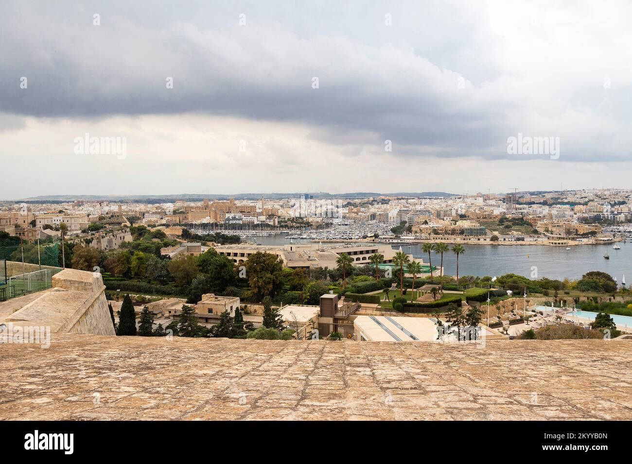 Panoramic view from Valletta fortification garden on Floriana Grand ...