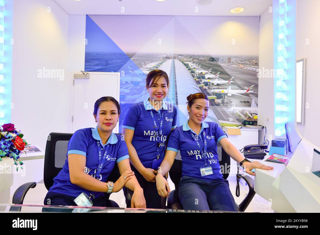 DUBAI, UAE - SEPTEMBER 08, 2015: staff at Dubai Airport. Dubai International Airport is the ...