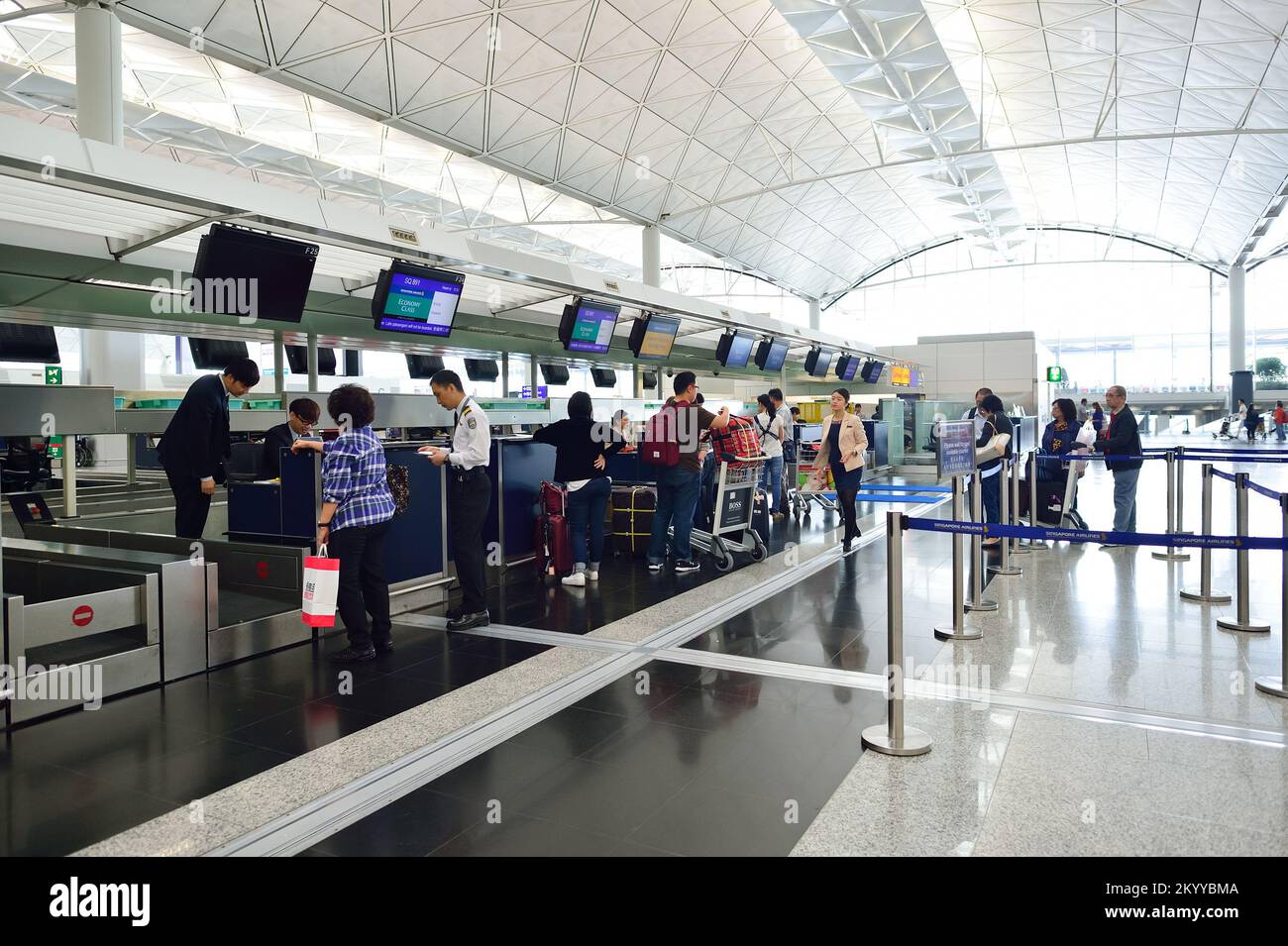 HONG KONG - NOVEMBER 03, 2015: check-in area in Hong Kong Airport. Hong ...