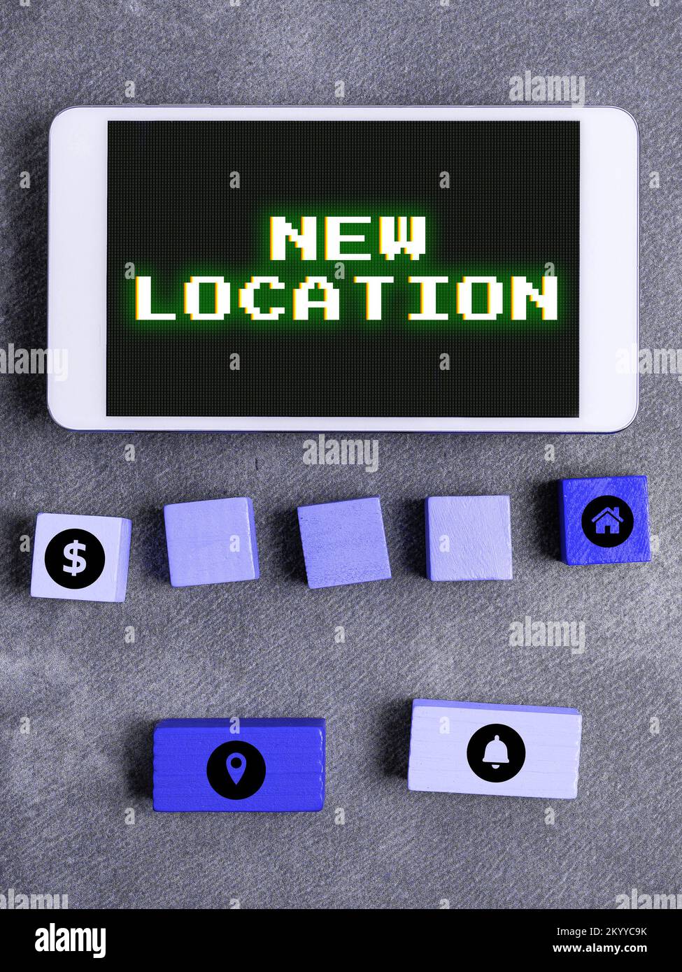 Hand writing sign New Location. Word for Get located on a new place and ...