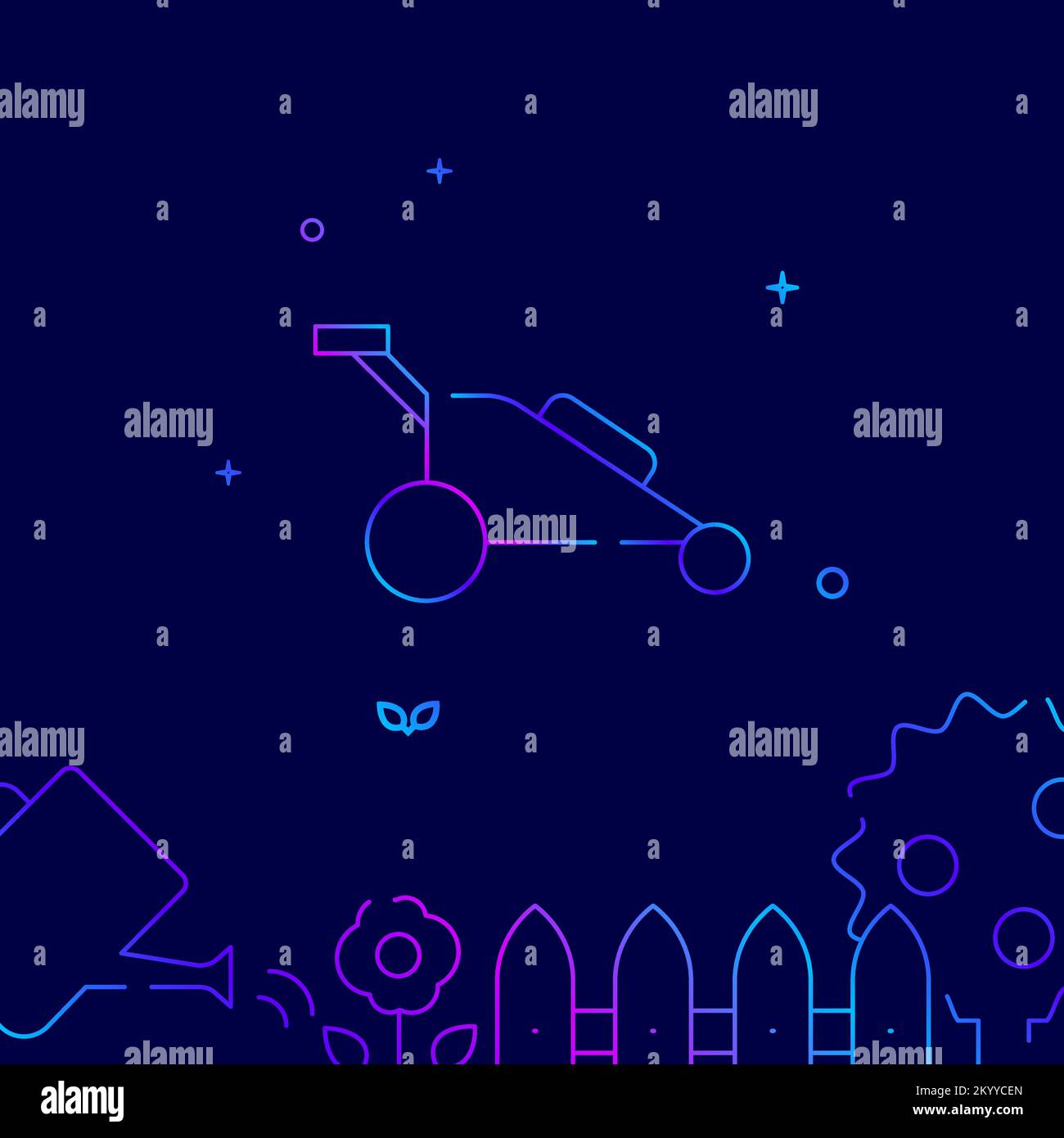 Lawn mower, grass cutter gradient line vector icon, simple illustration ...