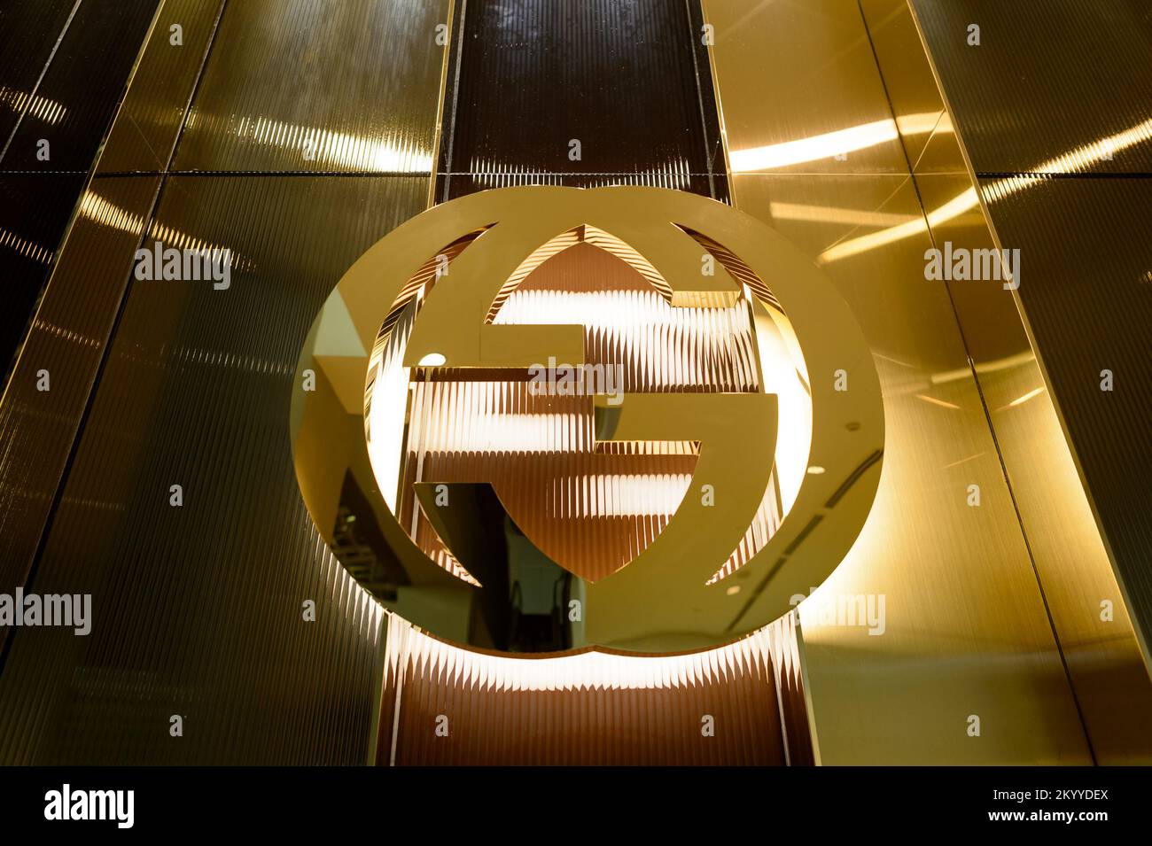SINGAPORE - NOVEMBER 07, 2015: Gucci sign in The Shoppes at Marina Bay ...