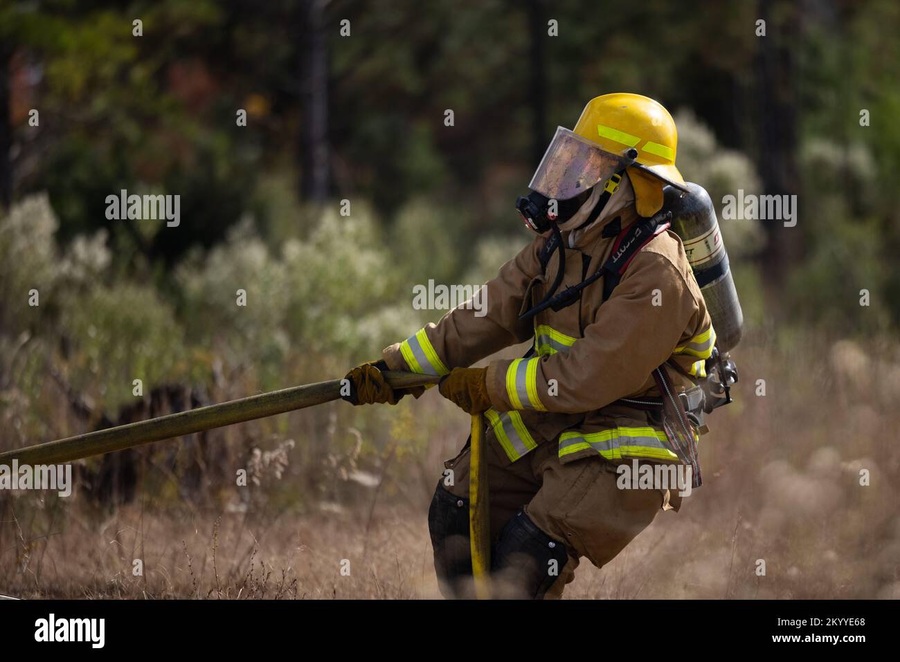U.S. Marine Corps firefighters with aircraft recovery and firefighting ...