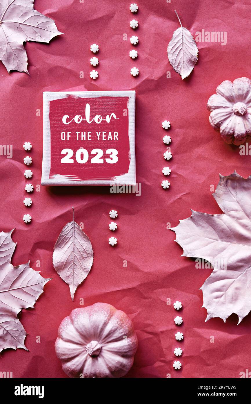 Viva Magenta color of the year 2023. Autumn magenta background with ...