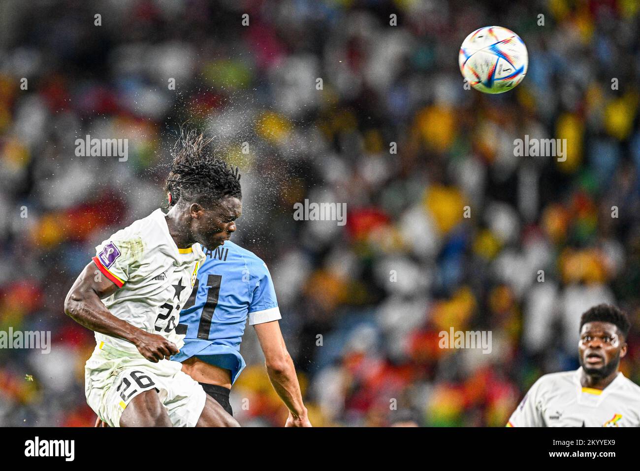 Alidu Seidu of Ghana heads the ball during the FIFA World Cup Qatar ...