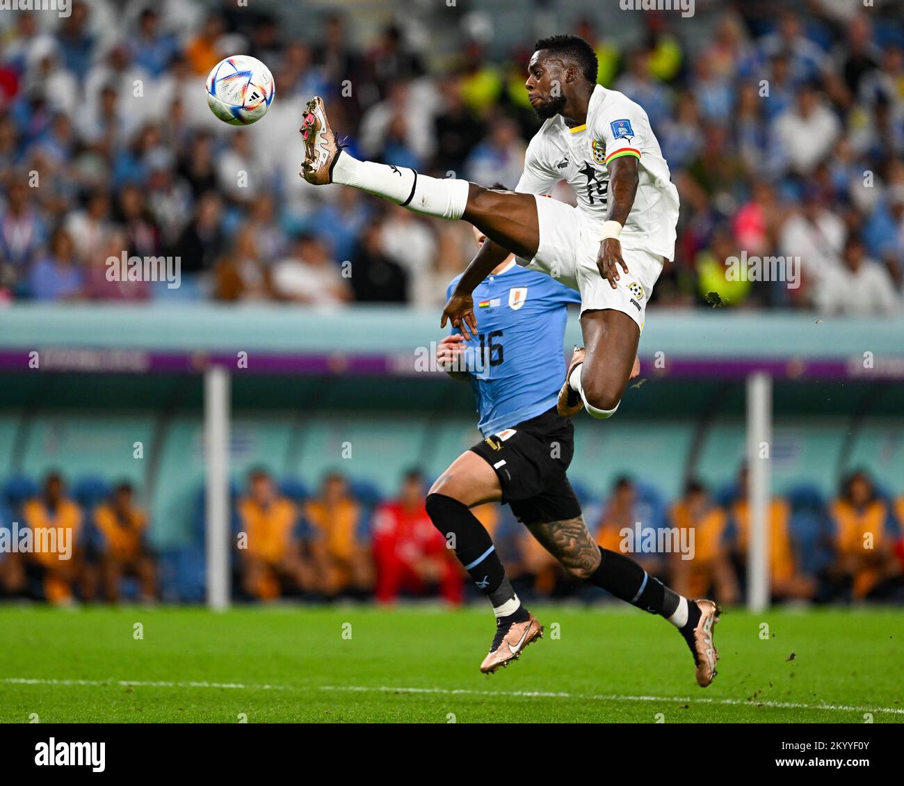 Inaki Williams of Ghana fights for the ball with Mathias Olivera of ...