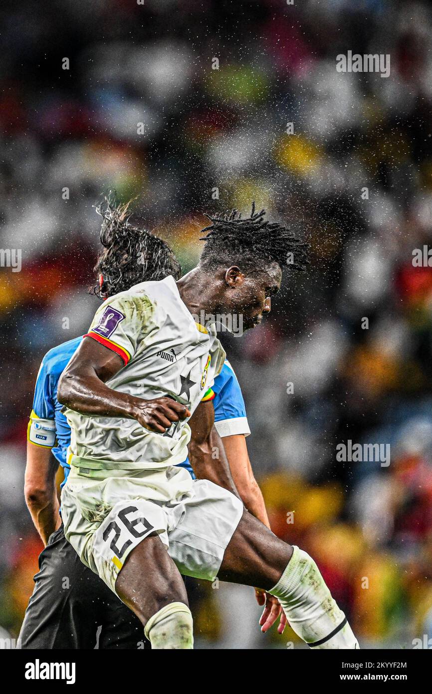 Alidu Seidu of Ghana headed the ball during the FIFA World Cup Qatar ...