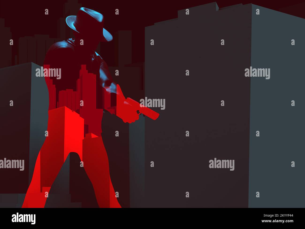 3d render noir illustration of male detective or mobster with gun ...