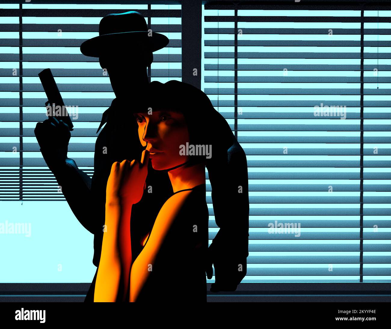 3d render illustration of male detective or mobster with gun silhouette ...