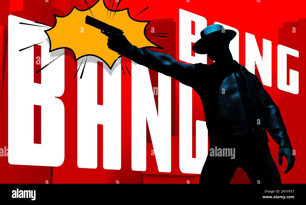 3d render illustration of comic style detective in hat and jacket ...