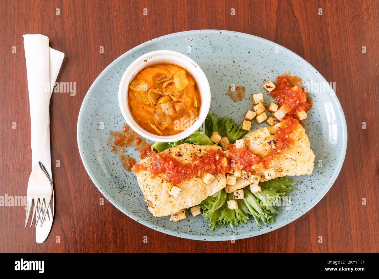 Delicious Icelandic cod fish served with vegetable in Iceland Stock ...