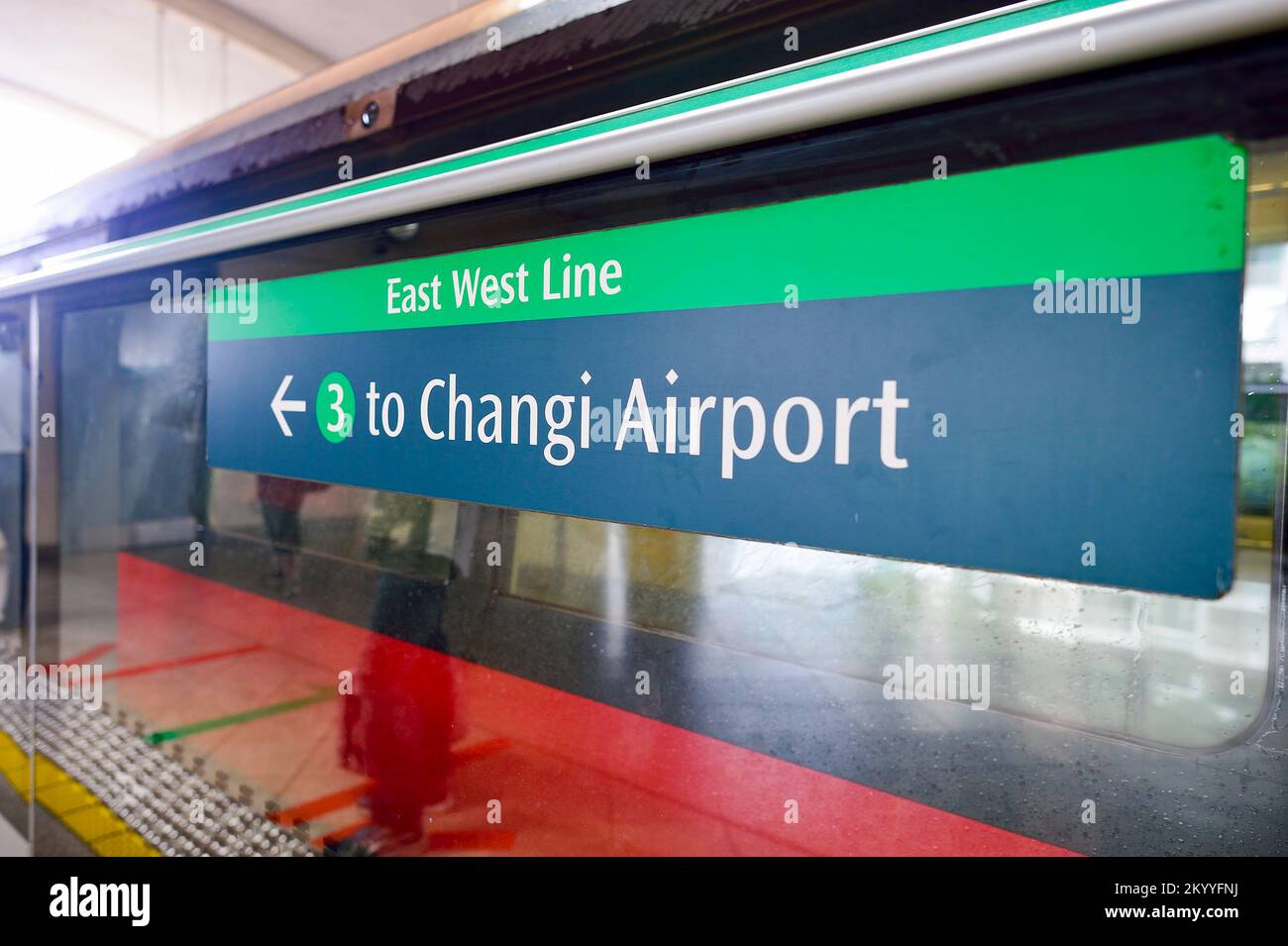 SINGAPORE - NOVEMBER 09, 2015: pointer at MRT platform. The Mass Rapid ...