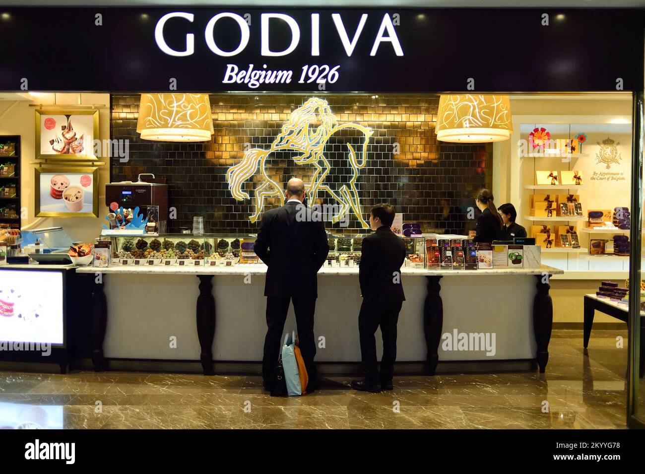 HONG KONG - MAY 5, 2015: interior of Godiva store in the IFC Mall. IFC ...