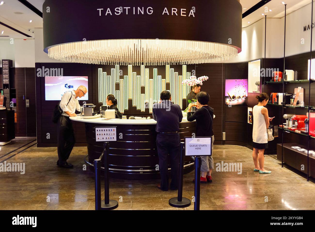 HONG KONG - MAY 5, 2015: interior of Nespresso store. Nespresso is the ...