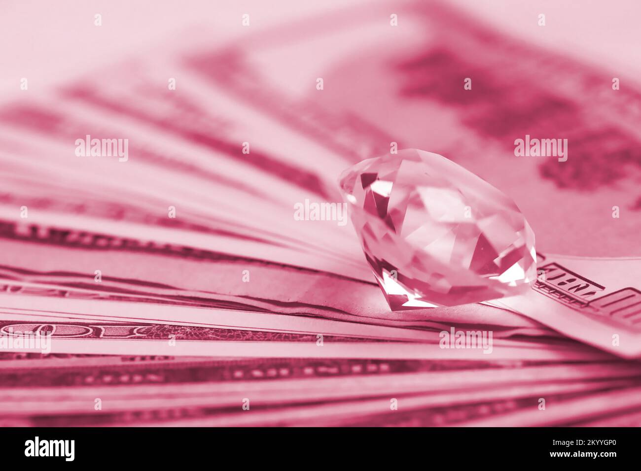 US money bills with large diamond close up. Big amount of dollars and ...