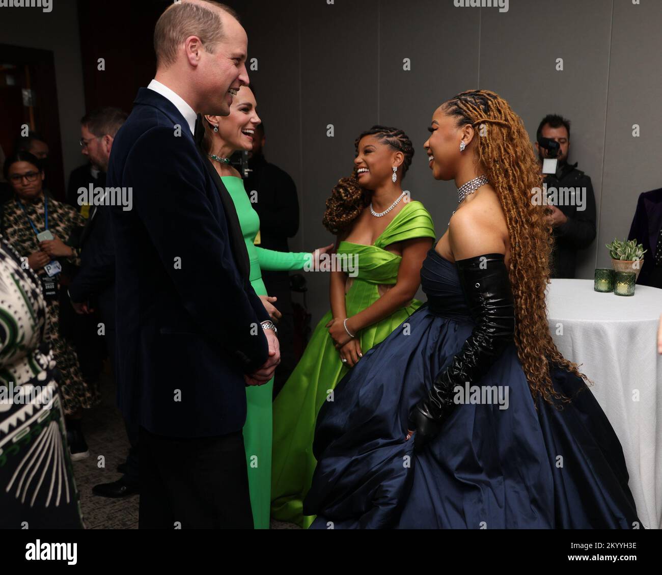 The Prince and Princess of Wales talk to Chloe and Halle Bailey at the ...