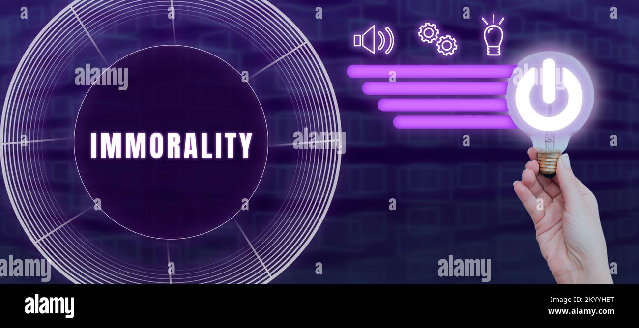 Hand writing sign Immorality. Internet Concept the state or quality of ...