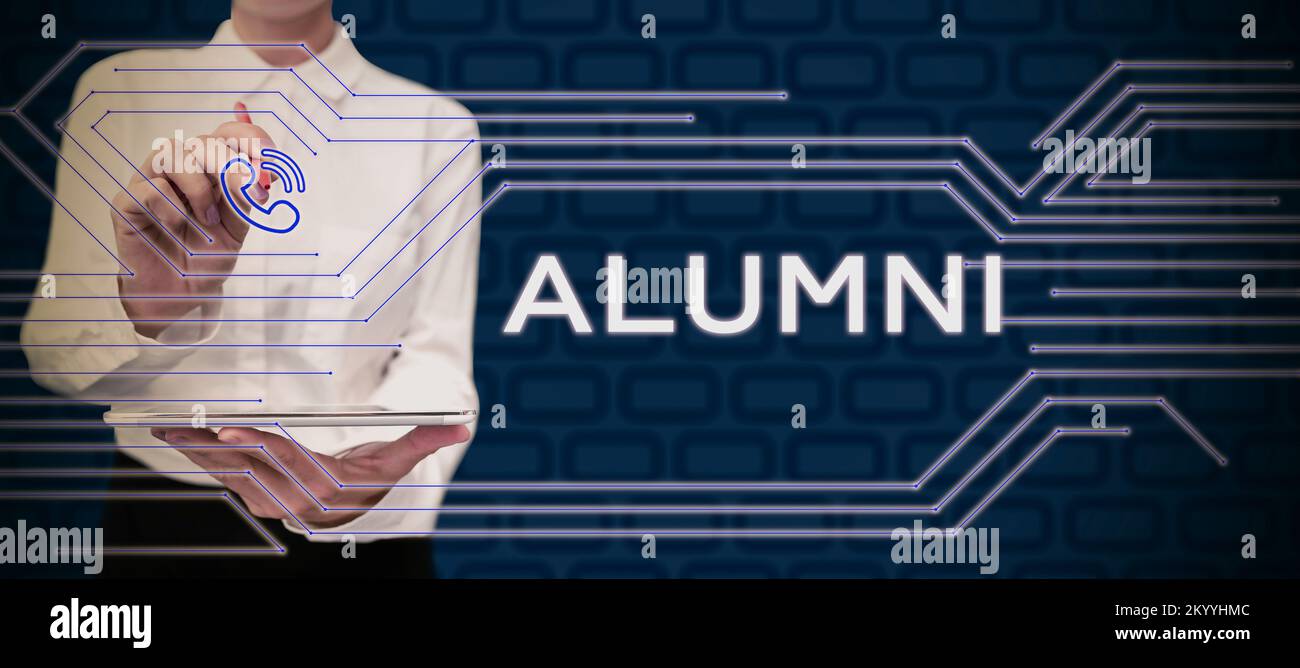Handwriting text Alumni. Conceptual photo former pupil or student ...