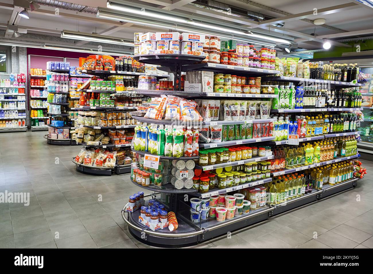 GENEVA, SWITZERLAND - SEPTEMBER 18, 2015: interior of Migros ...