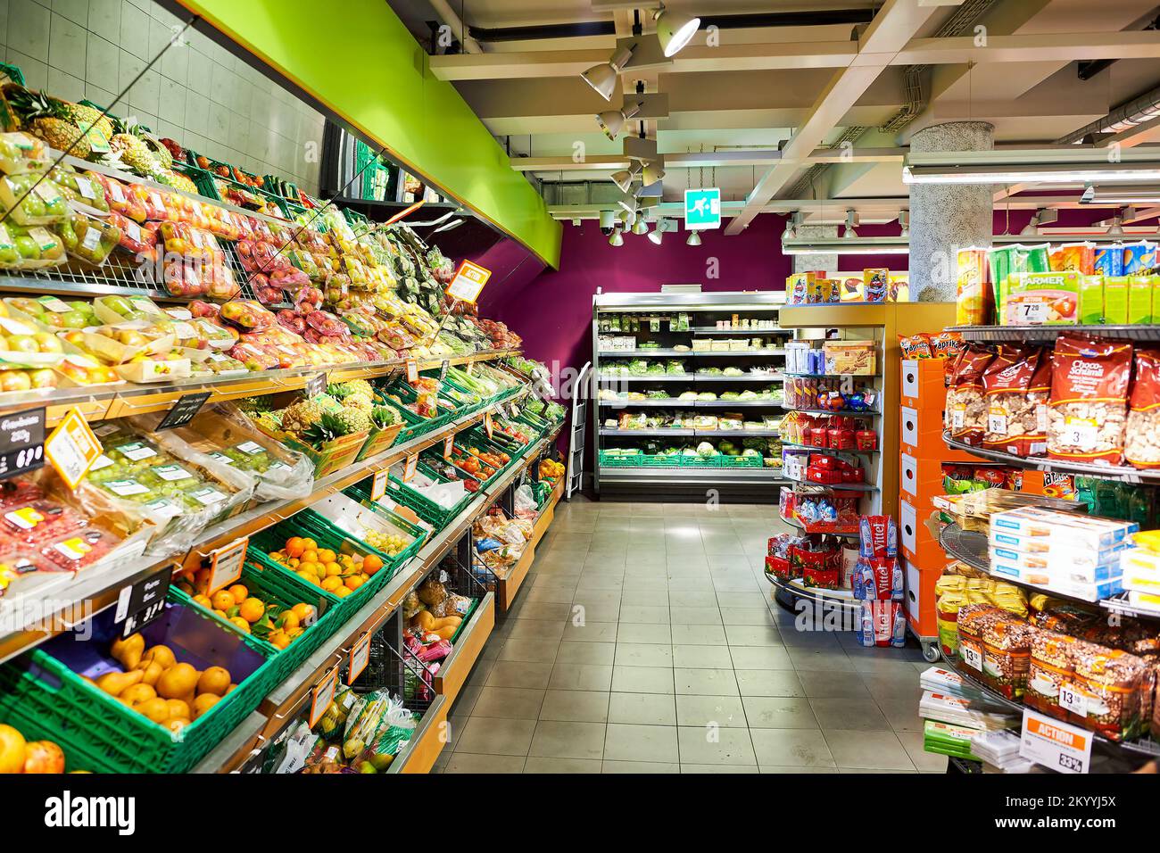 GENEVA, SWITZERLAND - SEPTEMBER 18, 2015: interior of Migros ...