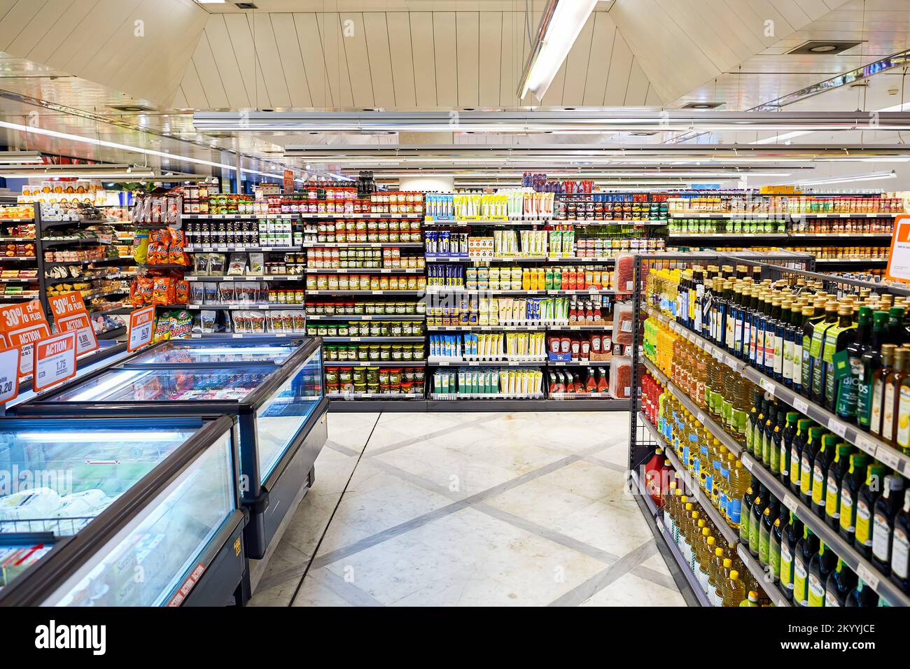 GENEVA, SWITZERLAND - SEPTEMBER 19, 2015: interior of Migros ...
