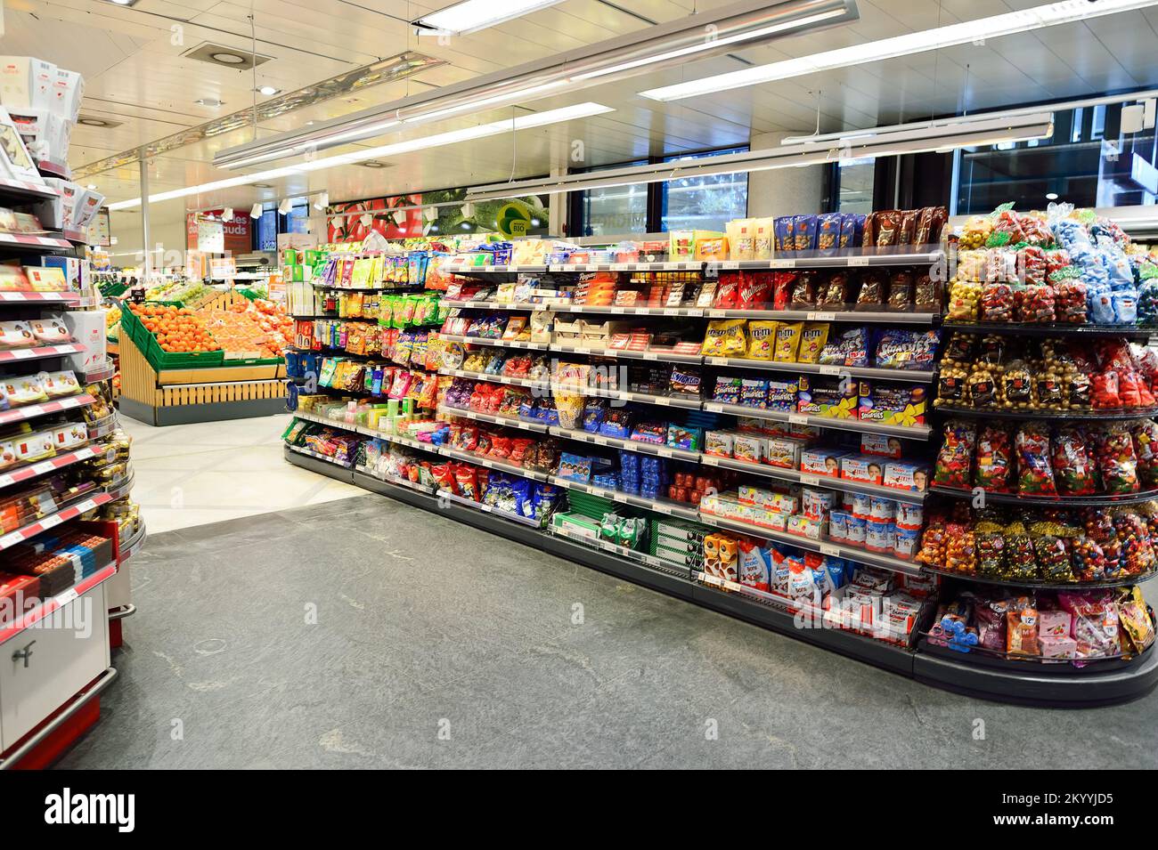 GENEVA, SWITZERLAND - SEPTEMBER 19, 2015: interior of Migros ...