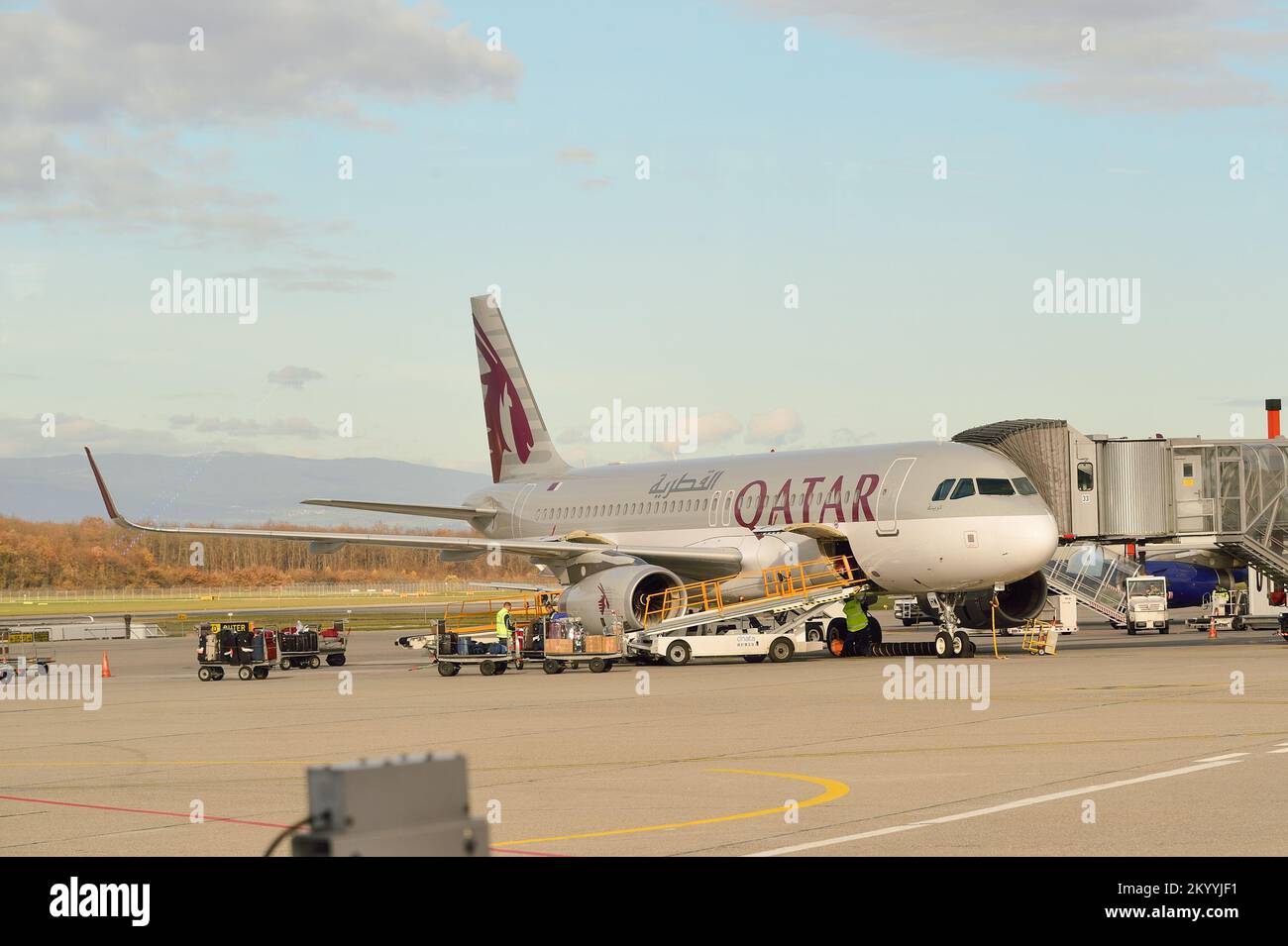 GENEVA, SWITZERLAND - NOVEMBER 19, 2015: modern jet flight at Geneva ...
