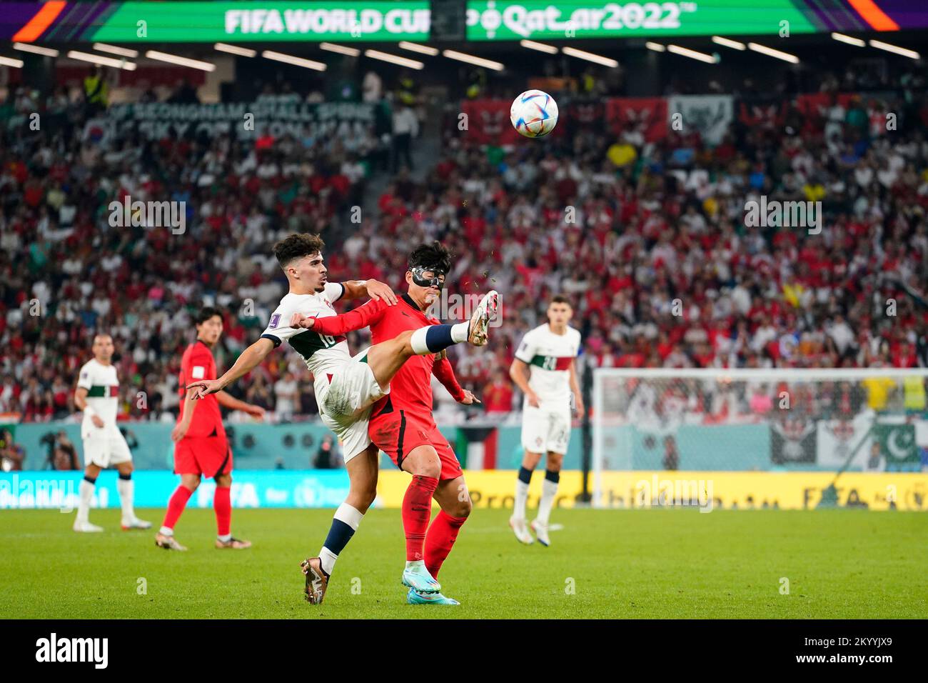Doha Qatar 02nd Dec 2022 Vitinha Of Portugal And Son Heung Min Of