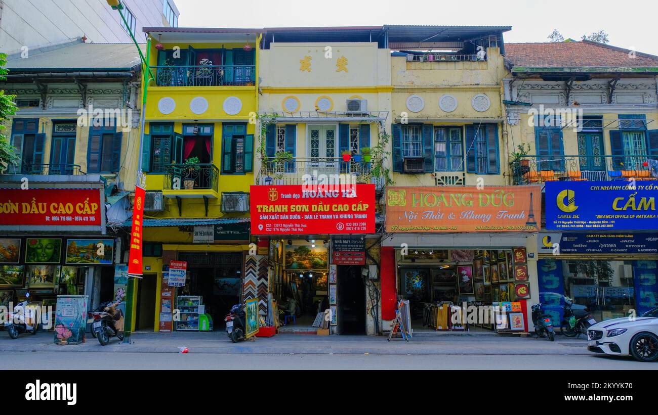 Shops along the street in Hanoi, Vietnam Stock Photo - Alamy