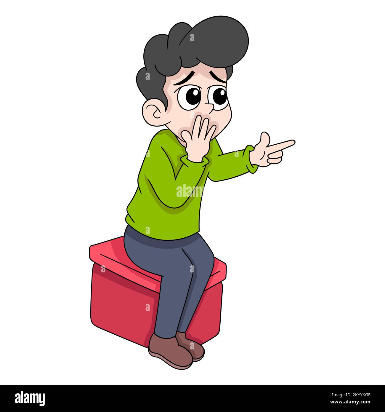 illustration of man sitting laughing covering mouth mocking Stock ...