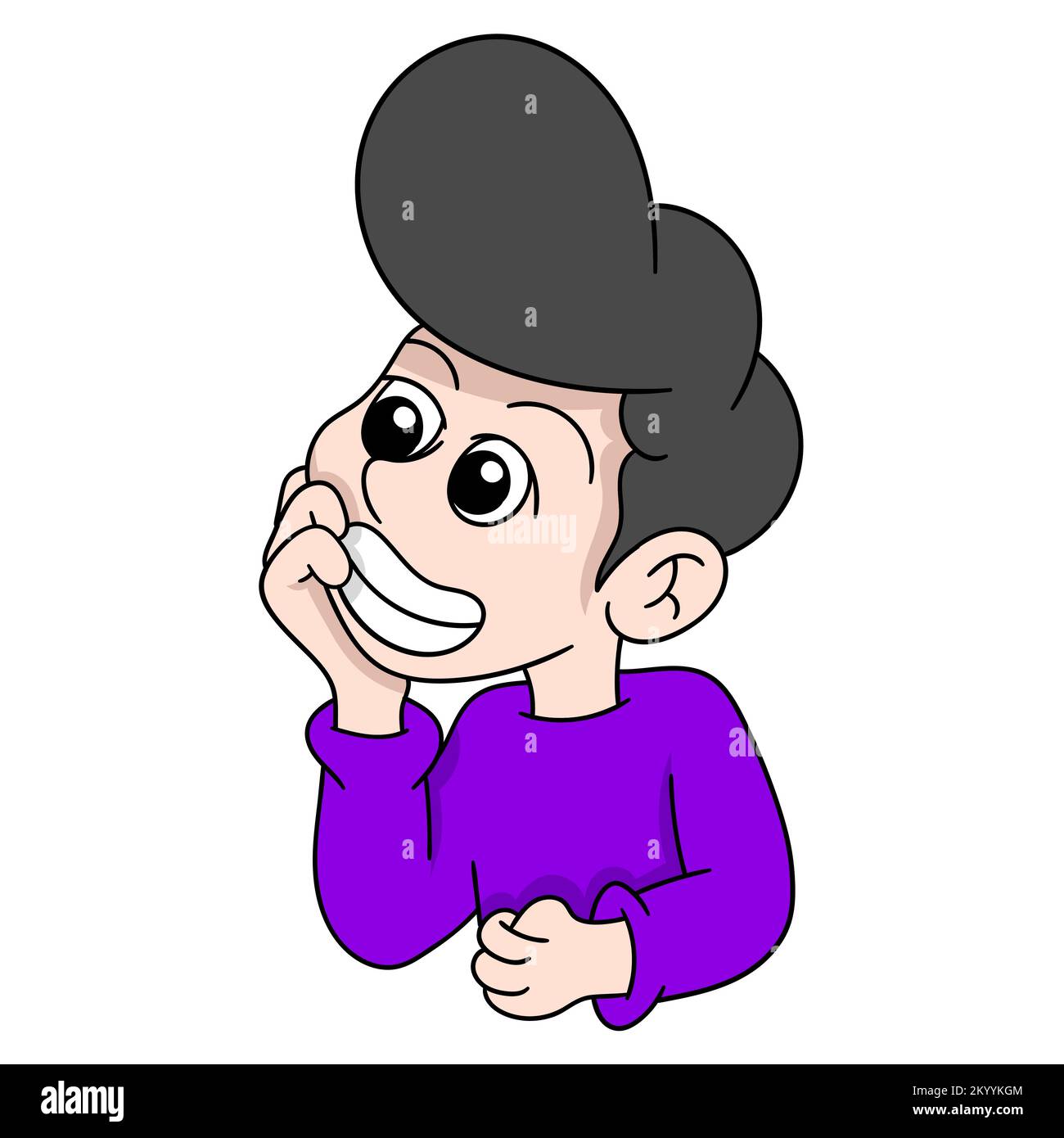 illustration of a man with a happy pensive face imagining getting a ...