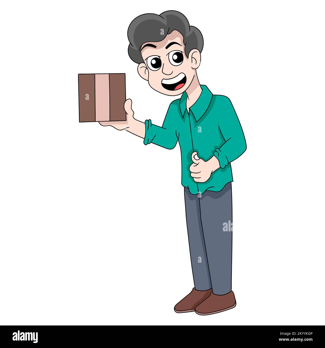 illustration of a man sending a purchase order package to a customer in ...