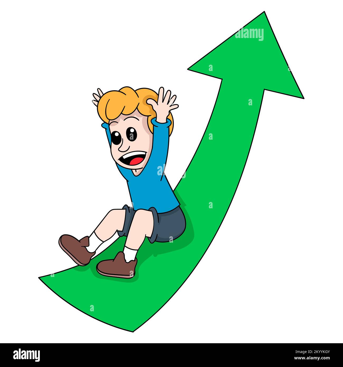 illustration of a man playing a slide on a business plan curve showing ...