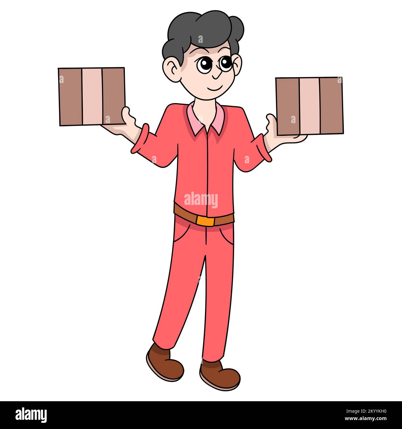 illustration of a courier delivery guy carrying a box delivering goods ...