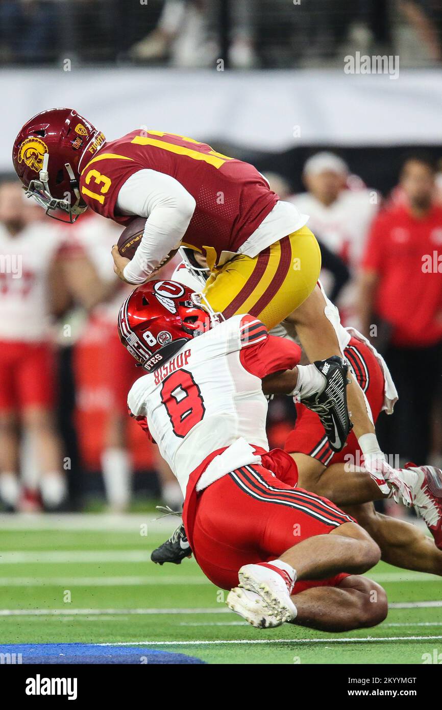 December 2, 2022: USC Trojans quarterback Caleb Williams (13) is talked ...