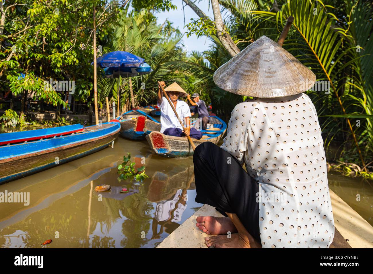 Ho Chi Minh City, Vietnam- November 9, 2022:Woman with conical ...