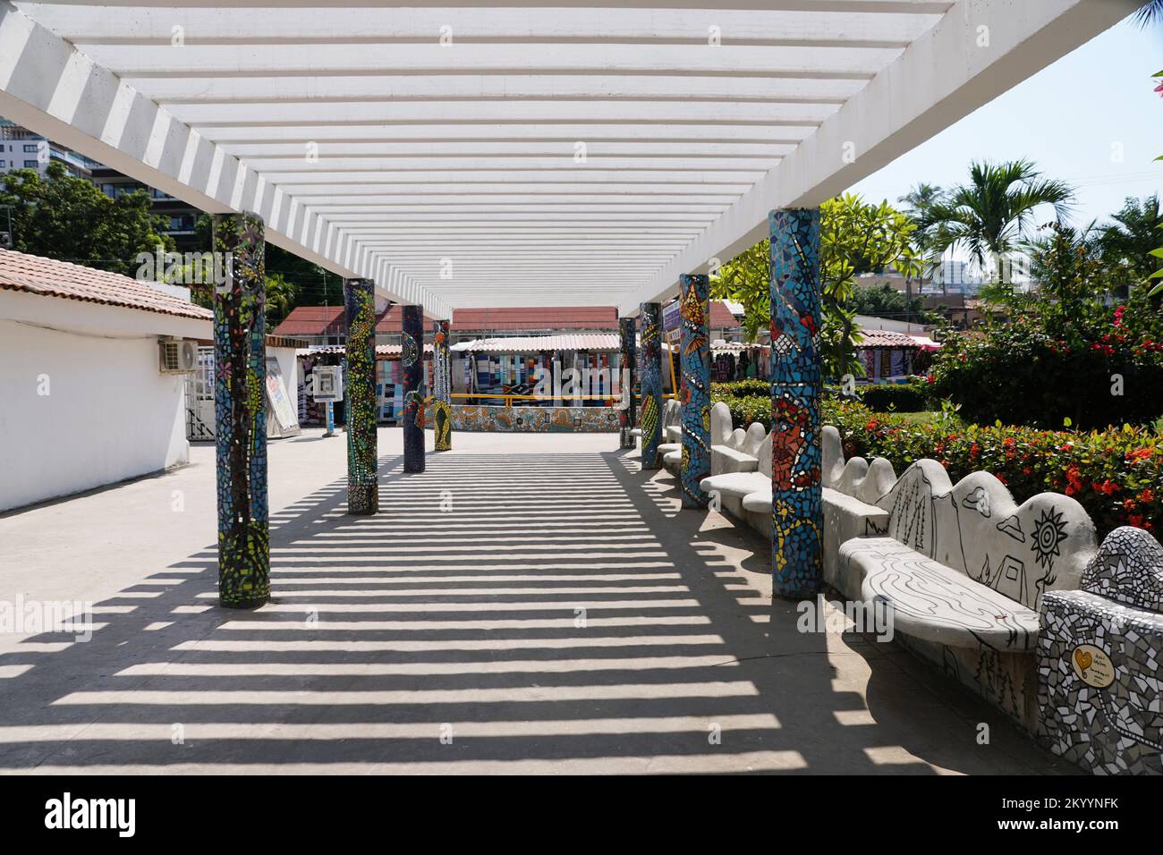 Puerto Vallarta, Mexico - November 9, 2022 - The decorated poles with ...